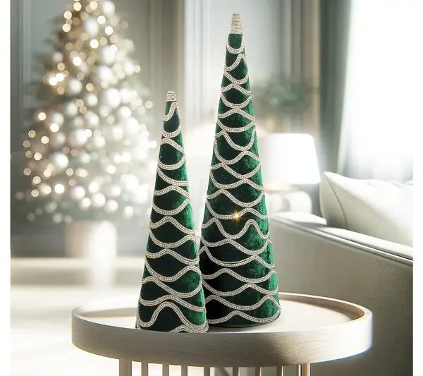 VALERIE PARR HILL 18-24' Velvet With Jewel Cone Tree Set Of 2 Valerie