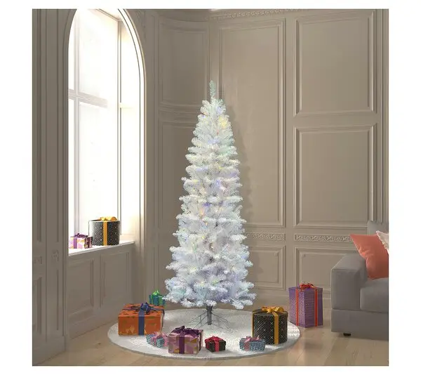 VICKERMAN 6.5' White Salem Pencil Pine Artifici Al Pre-lit Tree