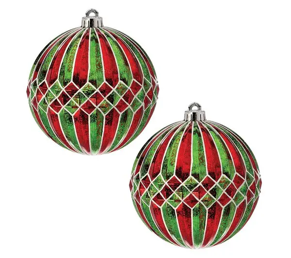 VALERIE PARR HILL 6' Shatterproof Diamond Stripe Ball Box Of 2 Valerie