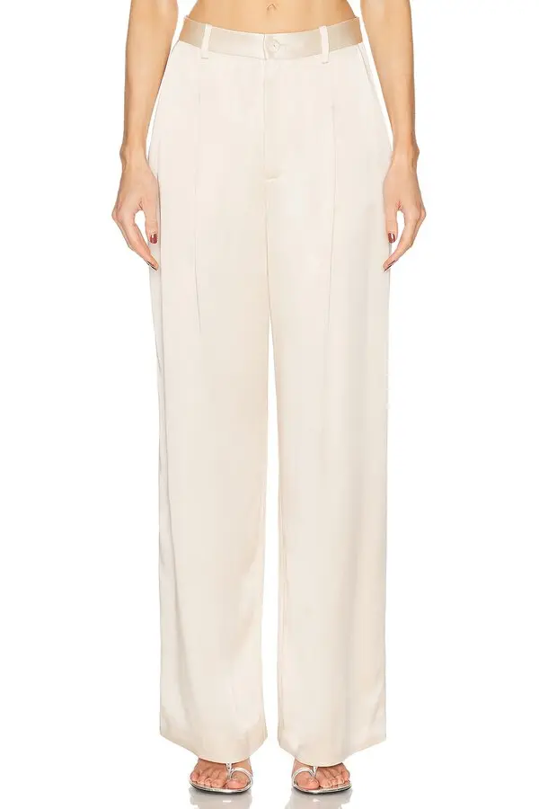 Lapointe Satin Relaxed Pleated Pant - Ecru