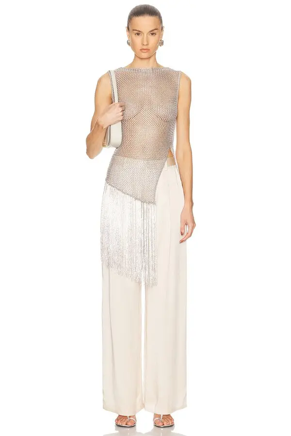 Lapointe Metallic Netting Fringe Asymmetric Top