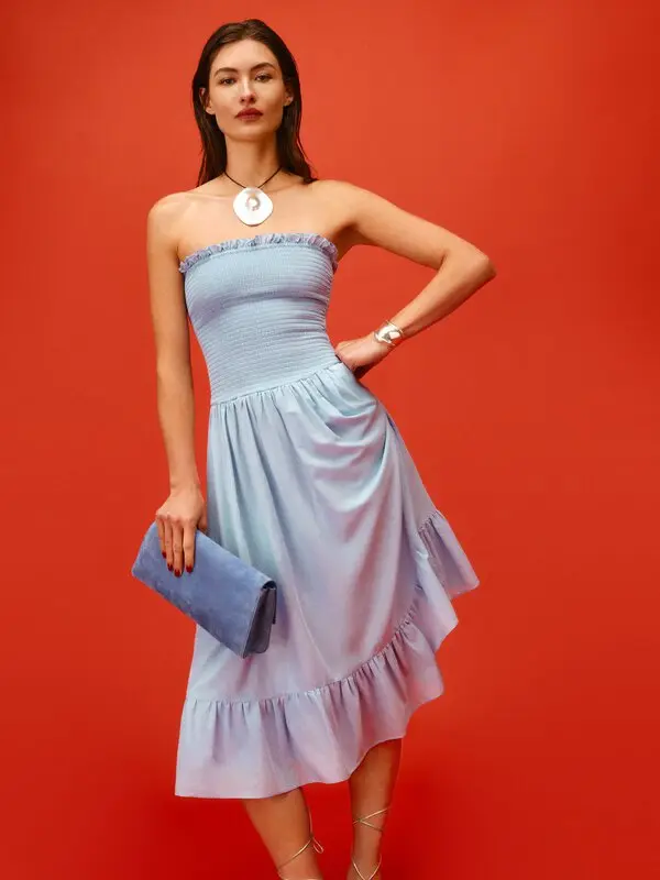 REFORMATION Laurine Strapless Midi Dress - Ice Water