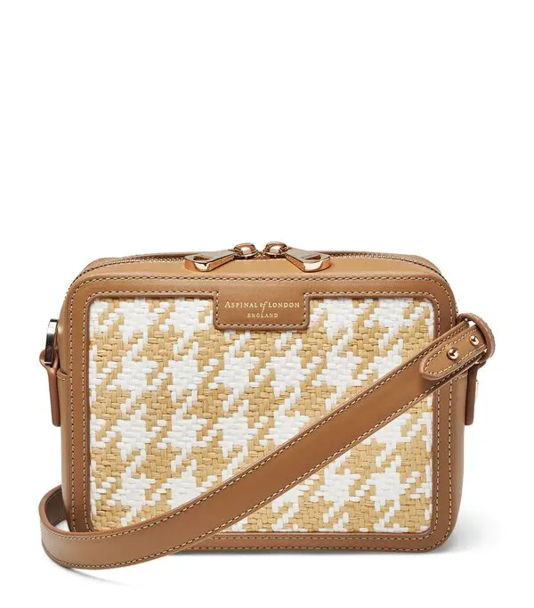 ASPINAL OF LONDON Houndstooth Raffia Camera Bag - Neutral