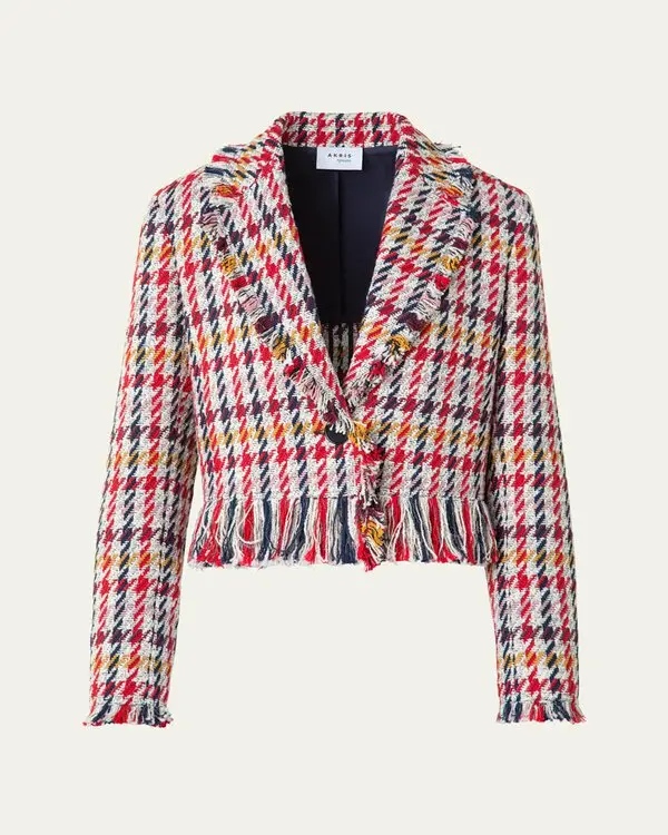 Akris Checked Tweed Jacket With Fringe - Cream-multicolor