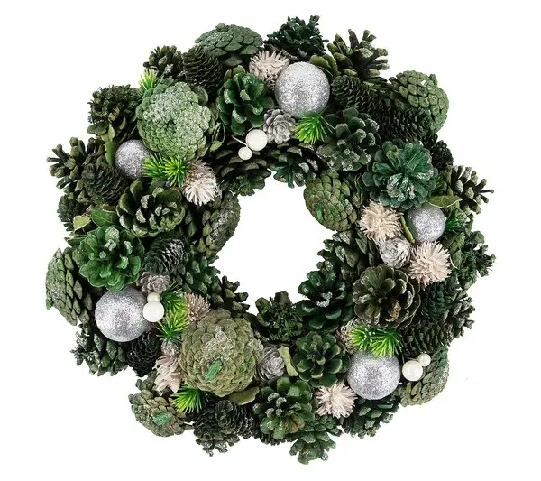NORTHLIGHT Green Pinecone And Foliage Christmas Wreath 14