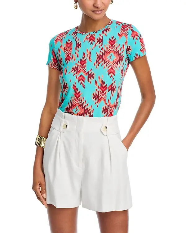 L'Agence Crewneck Tee - Pool Blue Mt Ganado Print