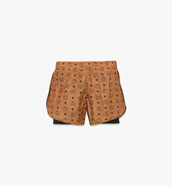 Mcm Monogram Print Econyl® Shorts - Cognac