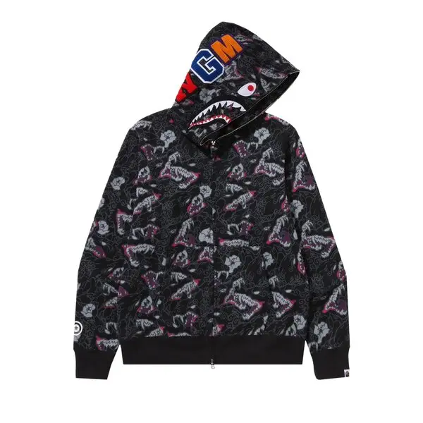 BAPE Japanese Tattoo Camo Shark Hoodie - Black