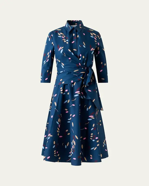 Akris Dropping Dots Cotton Poplin Midi Shirtdress