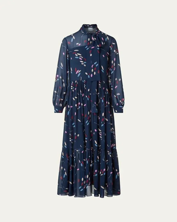 Akris Tiered Dropping Dots Print Viscose Georgette Midi Dress
