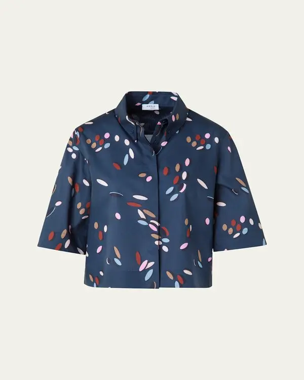 Akris Dropping Dots Print Cotton Batiste Boxy Blouse - Ink-multicolor