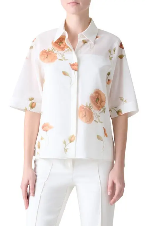 Akris Poppy Print Button-up Shirt - Ecru Terra