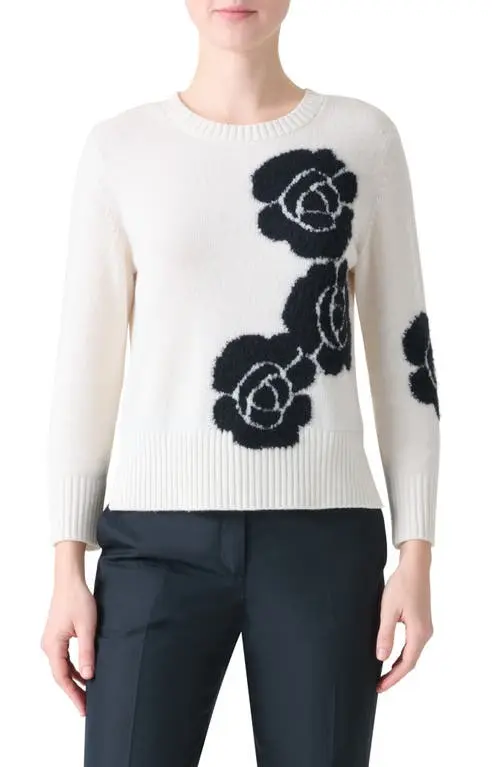 Akris Anemone Intarsia Cashmere & Silk Crewneck Sweater