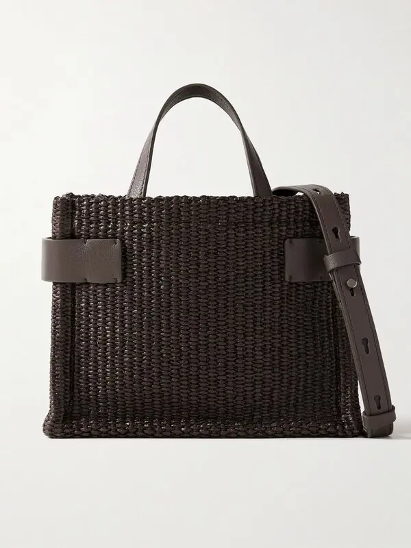 Brunello Cucinelli Leather-trimmed Raffia Shoulder Bag - Brown