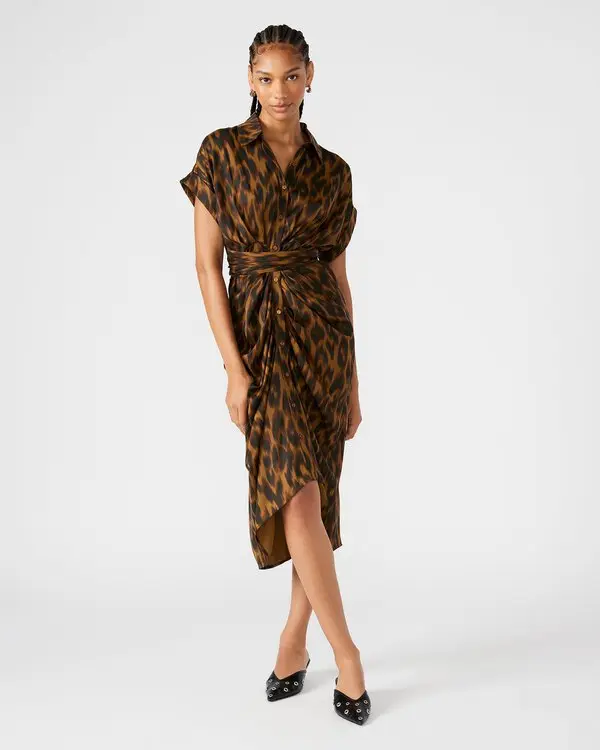 Steve Madden Tori Tie-front Shirt Dress - Leopard
