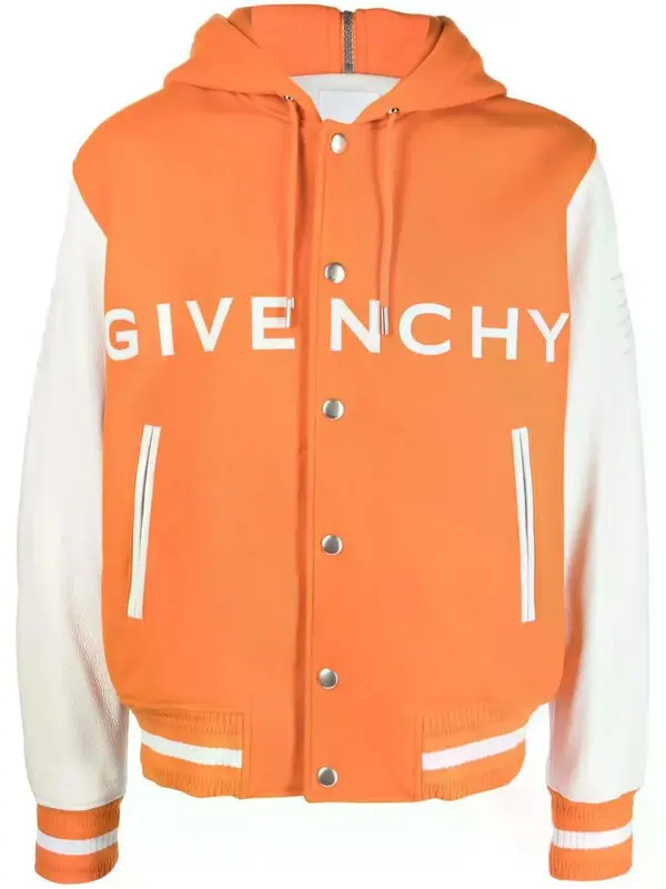 Givenchy Logo-appliqué Hooded Varsity Jacket - Orange