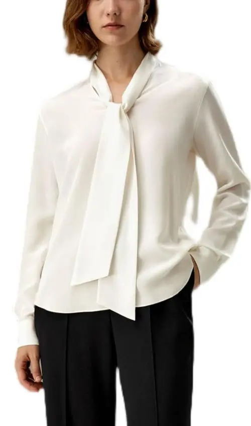 Lilysilk Silk Bowtie Blouse - Natural White