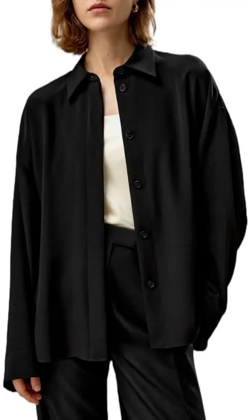 Lilysilk Relaxed Fit Draped Silk Shirt - Black