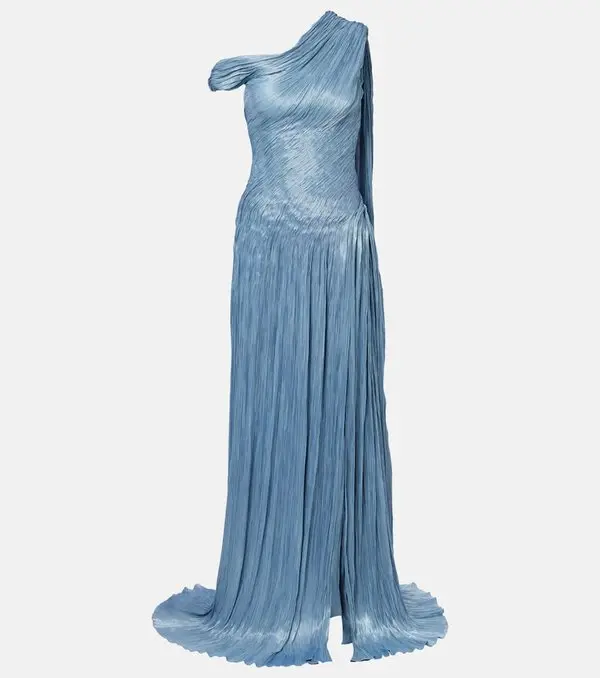 MARMAR HALIM Draped Pleated Silk Chiffon Gown