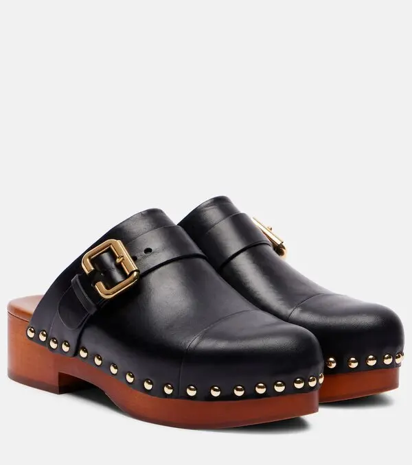 Chloé Jeannette Embellished Leather Clogs - Black