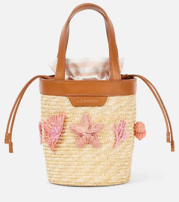 AQUAZZURA Marea Small Raffia Bucket Bag