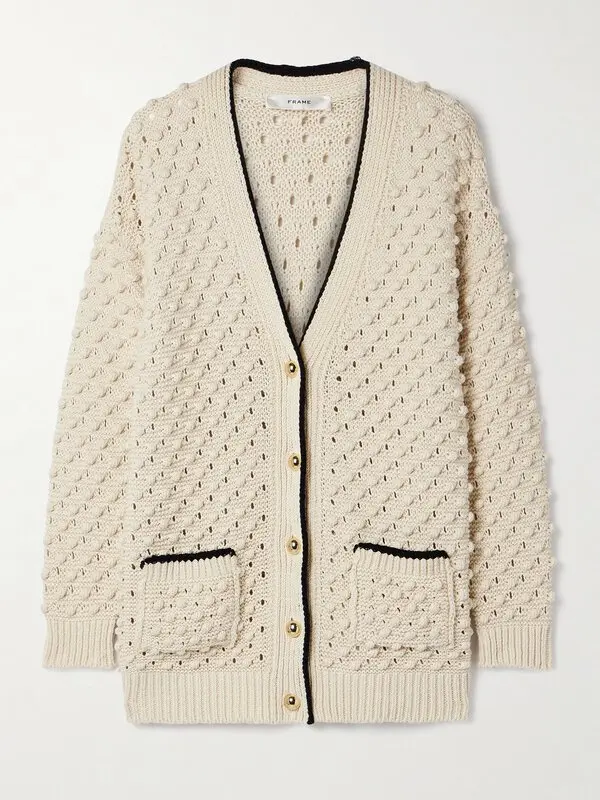 FRAME The Bauble Textured-knit Cotton Cardigan - Cream