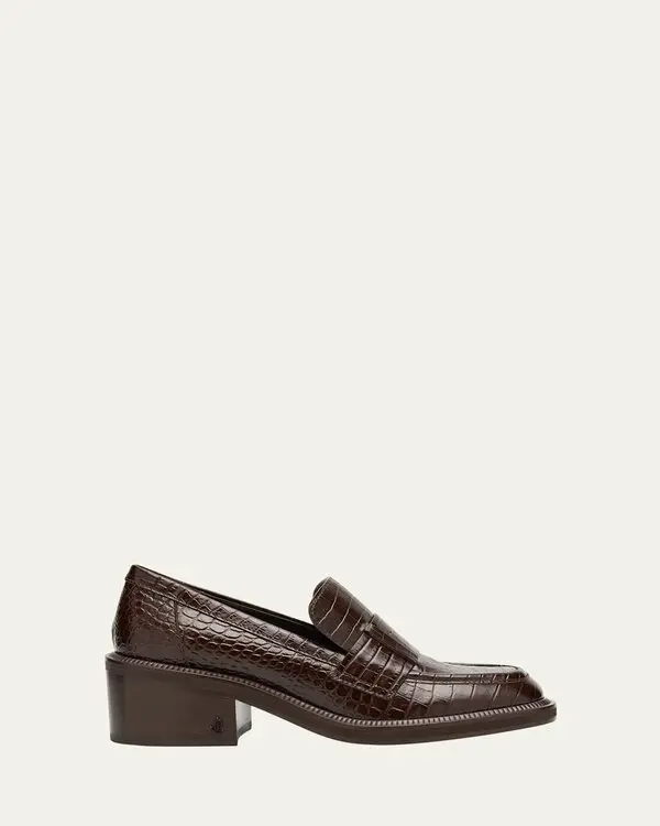 JIMMY CHOO Tylor 60 Croc-embossed Leather Loafers - Chocolate