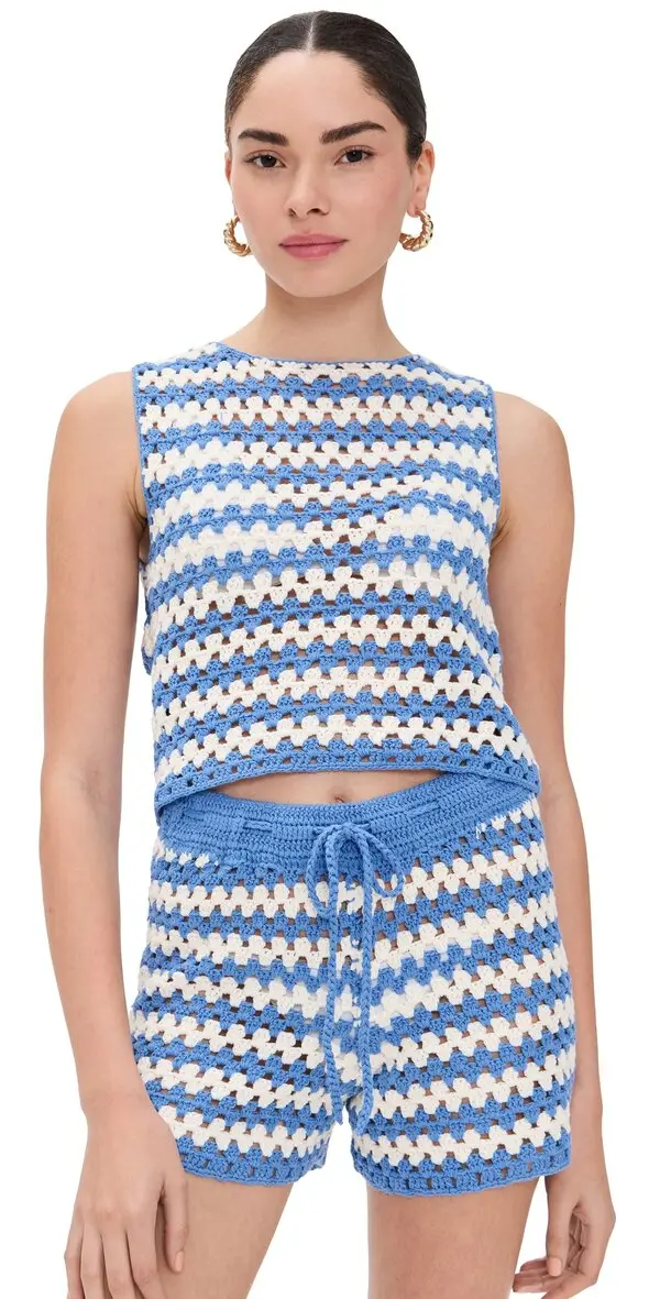 Minkpink Crochet Crop Top - Blue/white