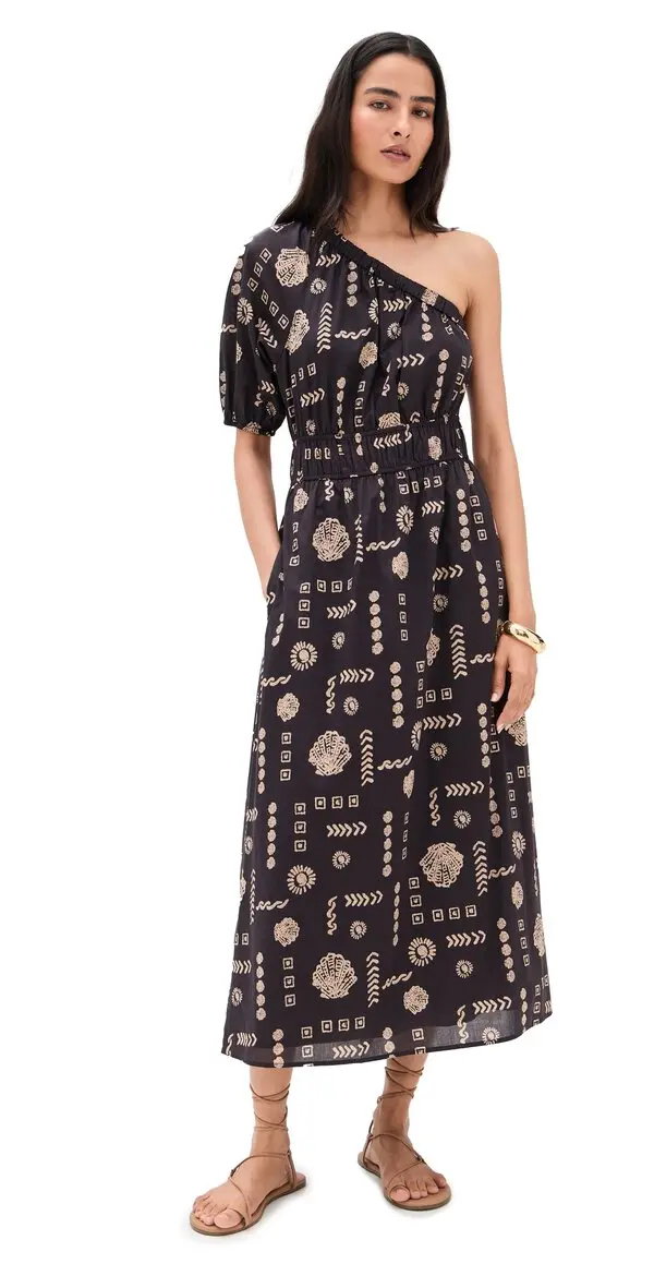 Rails Printed One-shoulder Midi Dress