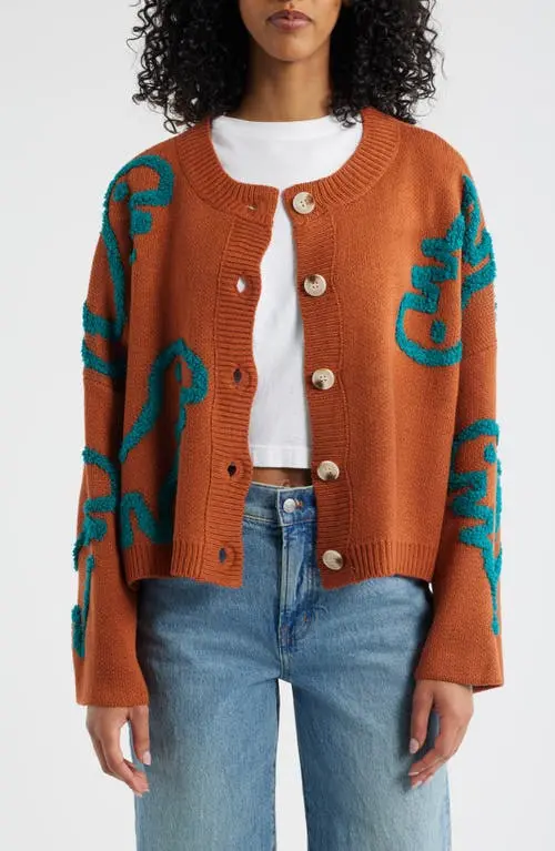 DRESSED IN LALA Jacquard Cardigan - Ginger