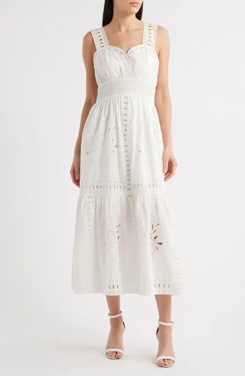 Rails Eyelet Embroidered Smocked Waist Cotton Sundress - White
