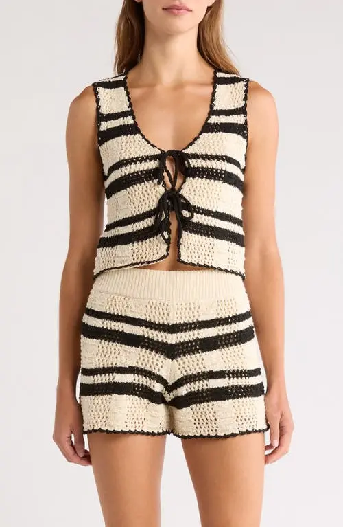 Elan Tie Front Vest - Natural Black Stripe