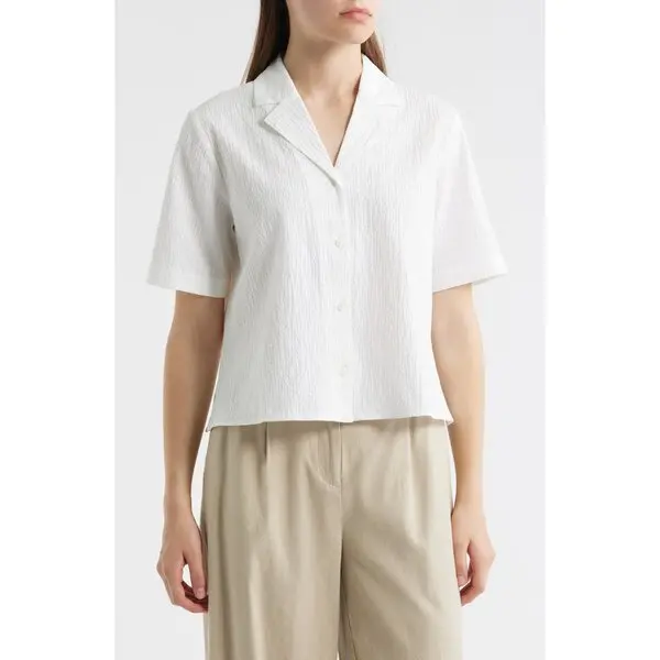 Eileen Fisher Notch Collar Organic Cotton Button-up Shirt - White