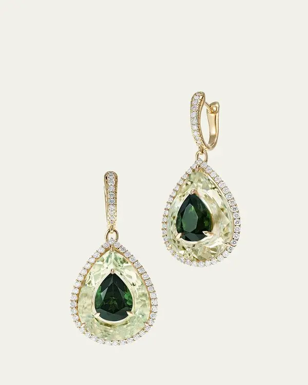 BOGHOSSIAN 18k Yellow Gold Shine Earrings With Tourmaline And Quartz