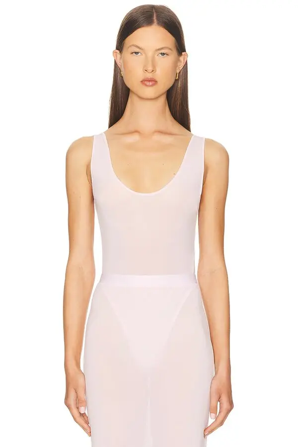 Wardrobe.NYC Sheer Tank Bodysuit - Blush