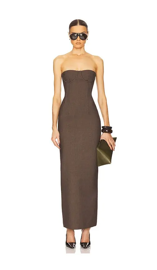 HELSA The Linear Suiting Dress - Cocoa Melange