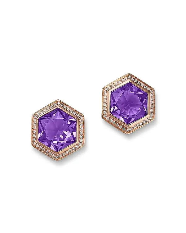 Bloomingdale'S Amethyst And Diamond Stud Earrings
