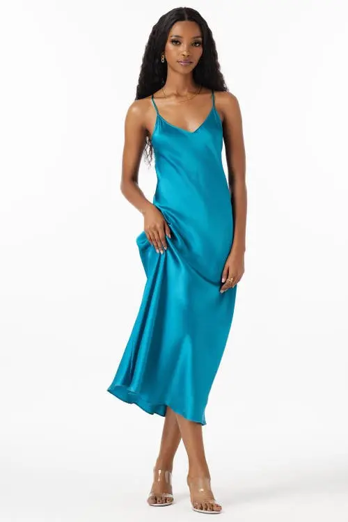 SILKSILKY Mulberry Silk Spaghetti Strap Long Nightgown - Teal