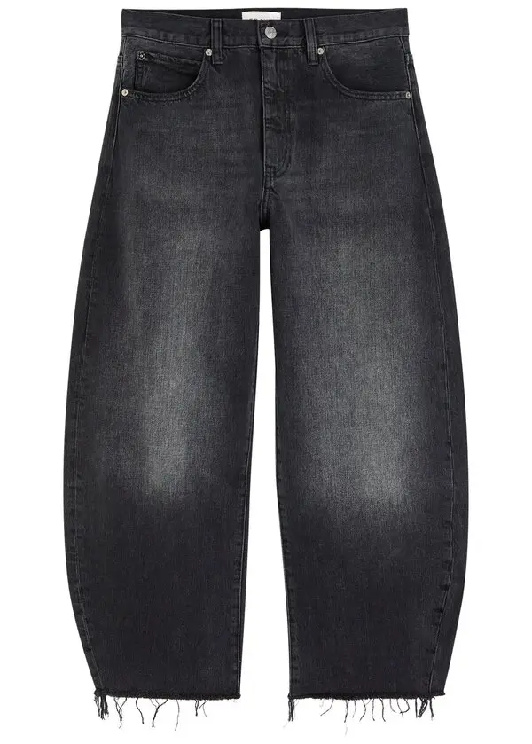 FRAME The Bubble Crop Barrel-leg Jeans - Dark Blue