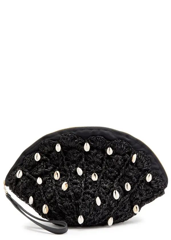 SENSI STUDIO Seashell Embellished Straw Clutch