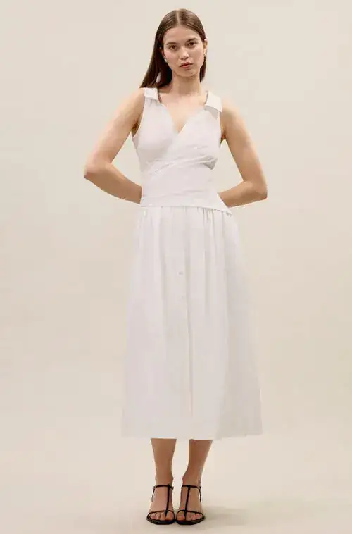 Rebecca Taylor Isla Poplin Midi Dress In Milk - 40% Off | Editorialist