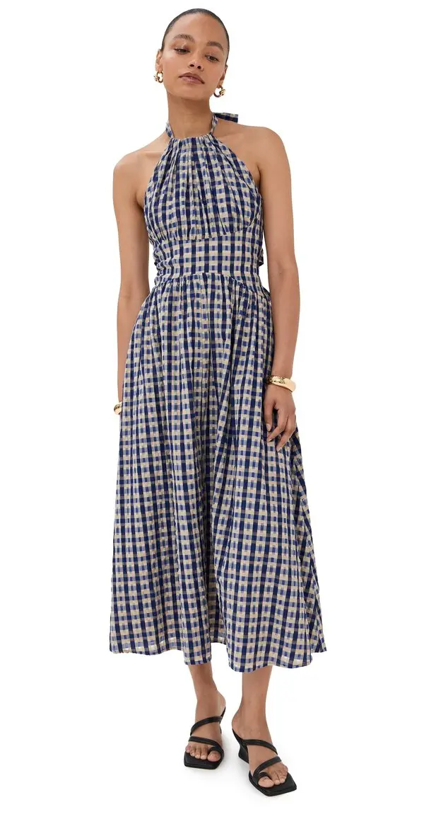 Rosie Assoulin Halter In The Name Of Love Dress - Navy Check