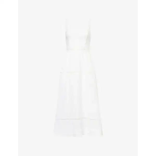 Reformation Everett Square-Neck Linen Midi Dress - White | Editorialist