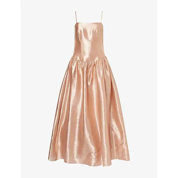 Amy Lynn Drop-Waist Metallic Satin-crepe Maxi Dress - Champagne
