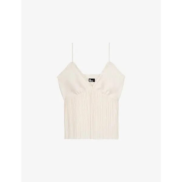 The Kooples Adjustable-strap Pleated Woven Cami Top - Ecru
