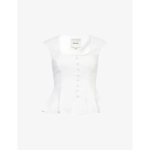 REFORMATION Paolina Peplum-hem Top - White