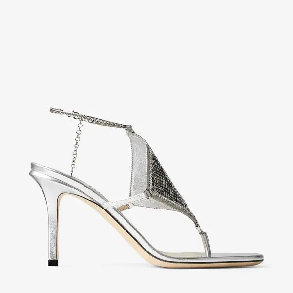 JIMMY CHOO Thong Metallic Nappa Leather Sandal With Metal Mesh