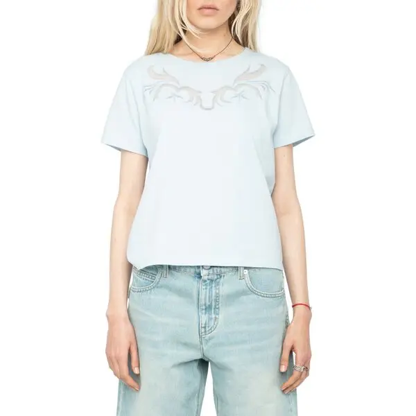 Zadig&Voltaire Alys Mesh Inset Cotton T-shirt - Cloud
