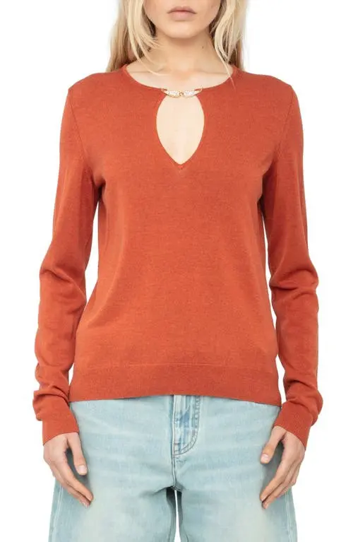 Zadig&Voltaire Sayan Crystal Detail Keyhole Neck Sweater - Sienna