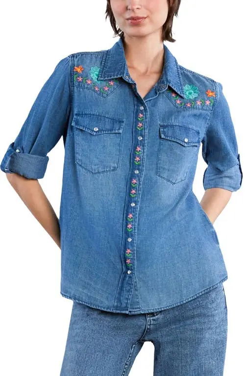 BILLY T Floral Embroidered Snap-up Shirt